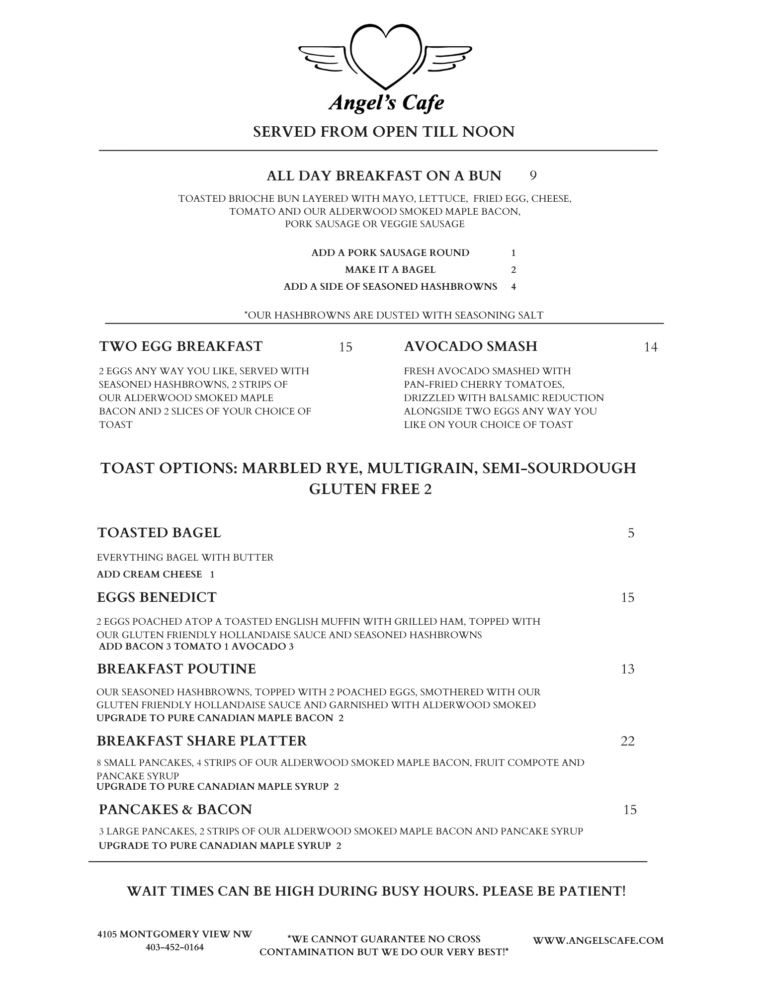Menu - Angels Cafe