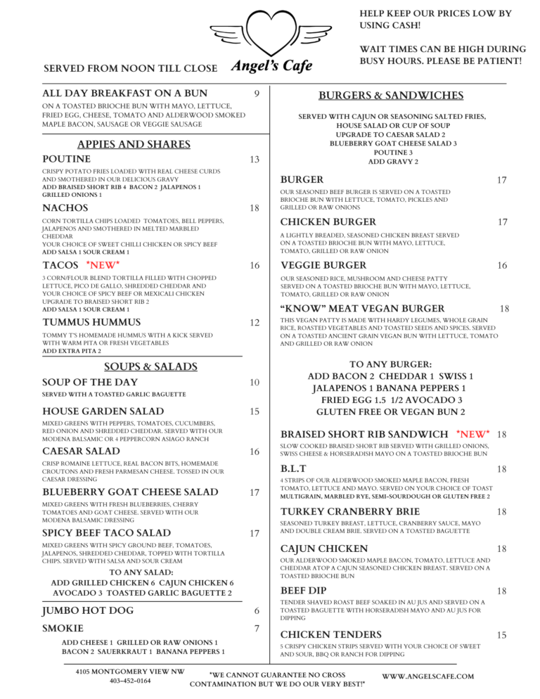 Menu - Angels Cafe
